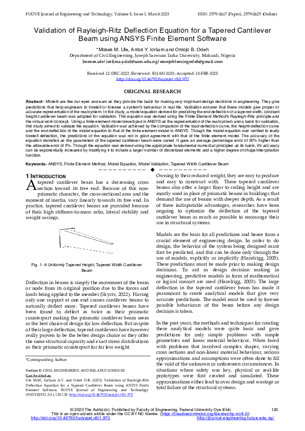 (PDF) Validation of Rayleigh-Ritz Deflection Equation for a Tapered Cantilever Beam using ANSYS ...