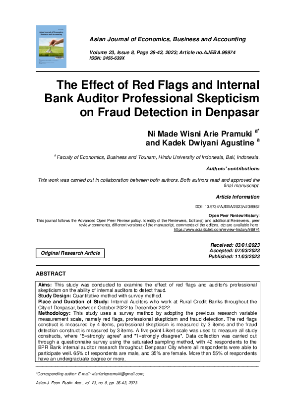 (PDF) The Effect of Red Flags and Internal Bank Auditor Professional ...