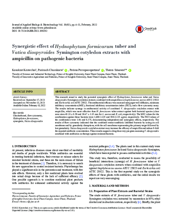 (PDF) Synergistic effect of Hydnophytum formicarum tuber and Vatica ...