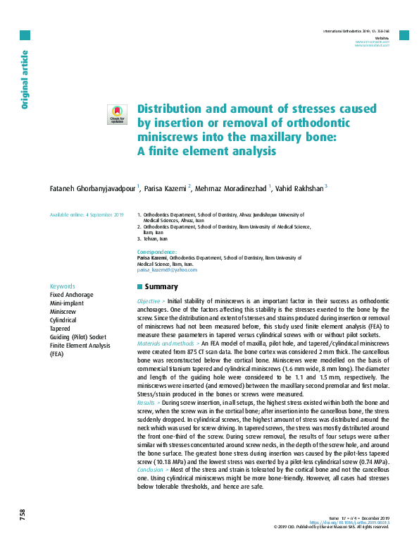 (PDF) Distribution and amount of stresses caused by insertion or removal of orthodontic ...