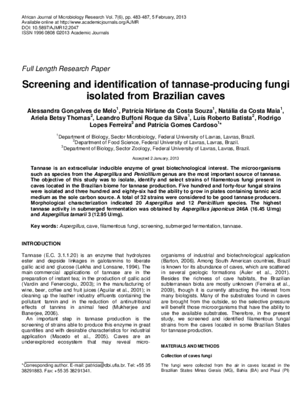(PDF) Screening and identification of tannase-producing fungi isolated ...
