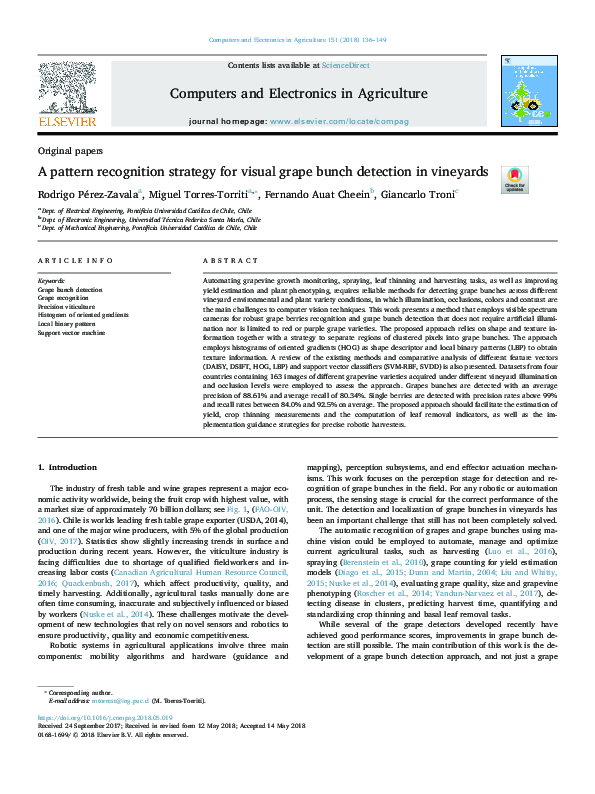 (PDF) A pattern recognition strategy for visual grape bunch detection in vineyards