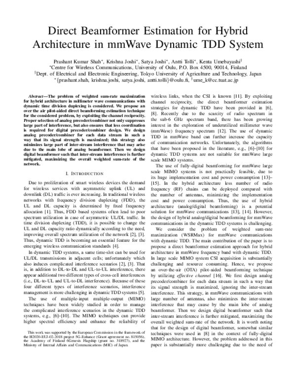 (PDF) Direct Beamformer Estimation for Hybrid Architecture in mmWave ...