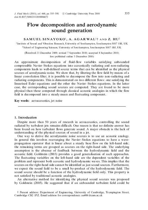 Pdf Flow Decomposition And Aerodynamic Sound Generation 