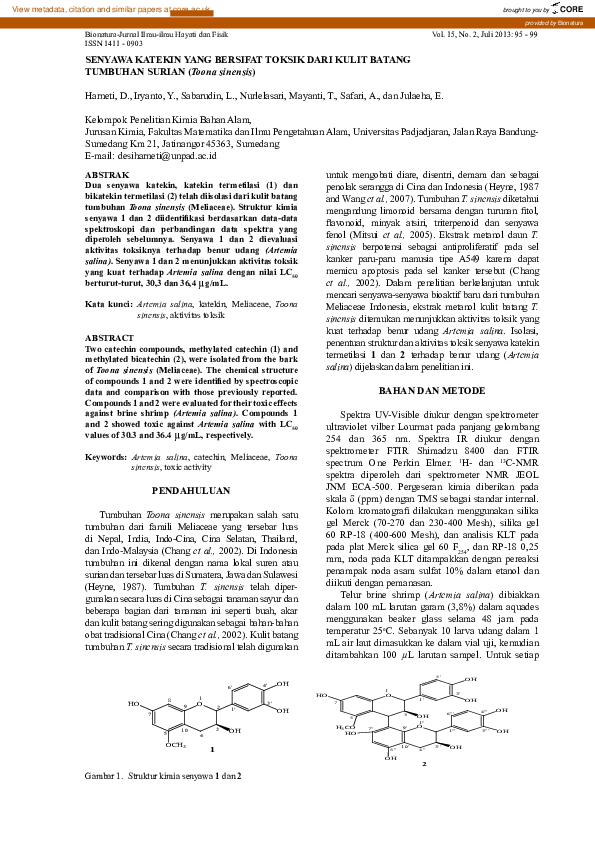 (PDF) SENYAWA KATEKIN YANG BERSIFAT TOKSIK DARI KULIT BATANG TUMBUHAN SURIAN (Toona sinensis)
