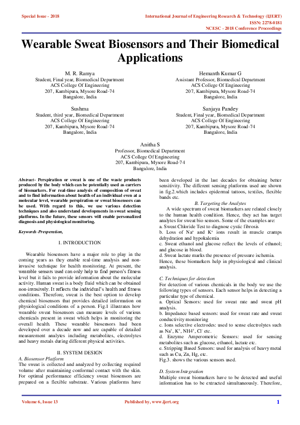 (PDF) Wearable Sweat Biosensors and Their Biomedical Applications