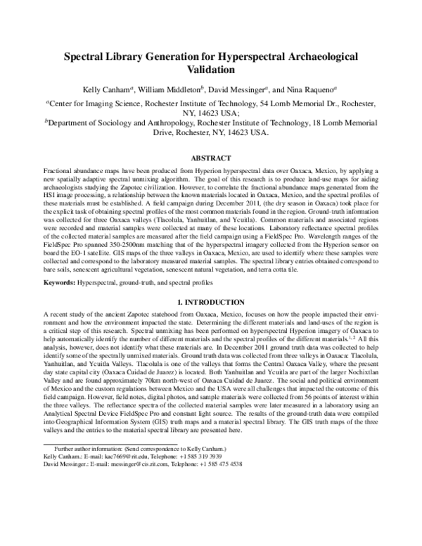 (PDF) Spectral Library Generation for Hyperspectral Archaeological Validation