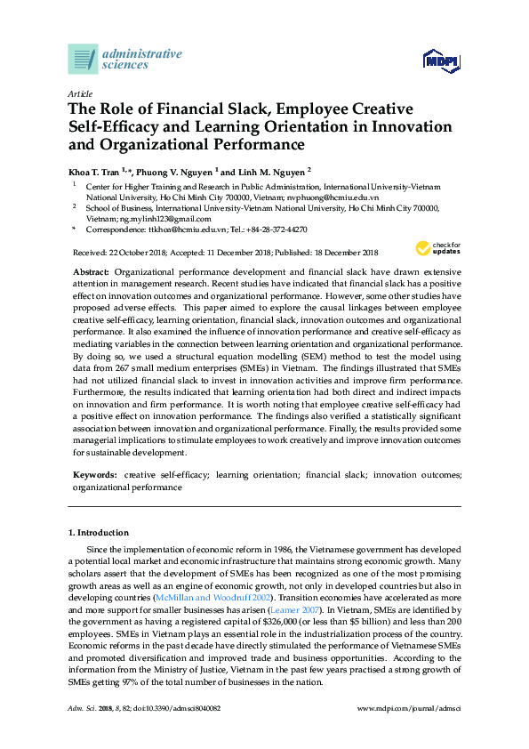 (PDF) The Role of Financial Slack, Employee Creative Self-Efficacy and ...
