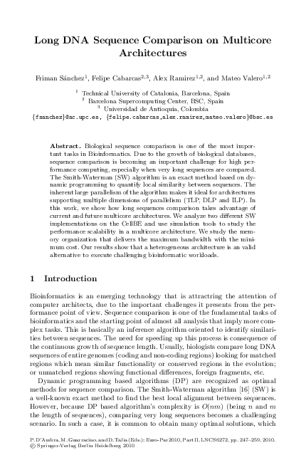 (PDF) Long DNA Sequence Comparison on Multicore Architectures | Alex Ramirez - Academia.edu