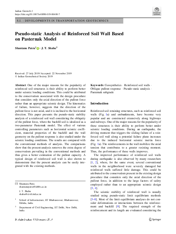 (PDF) Pseudo-static Analysis of Reinforced Soil Wall Based on Pasternak ...