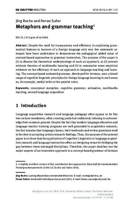(PDF) Metaphors and grammar teaching