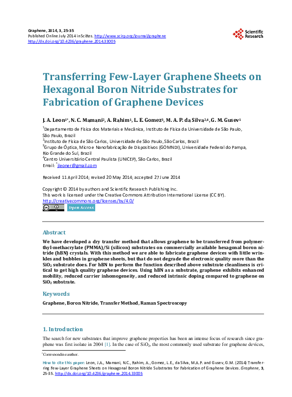 (PDF) Transferring Few-Layer Graphene Sheets on Hexagonal Boron Nitride ...