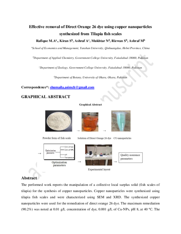 (PDF) Effective removal of Direct Orange 26 dye using copper ...