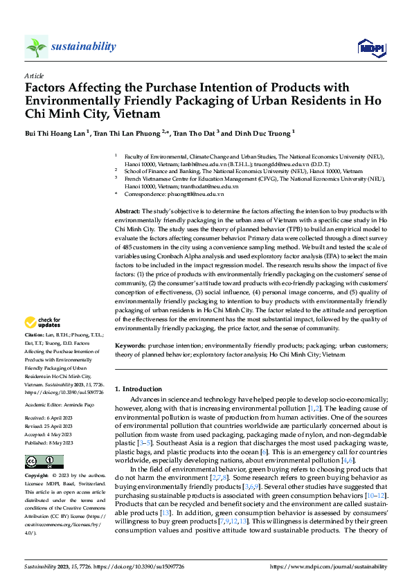 (PDF) Factors Affecting the Purchase Intention of Products with Environmentally Friendly ...