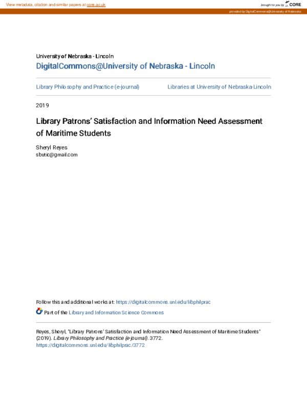 Library Patrons’ Satisfaction and Information Need Assessmentof ...