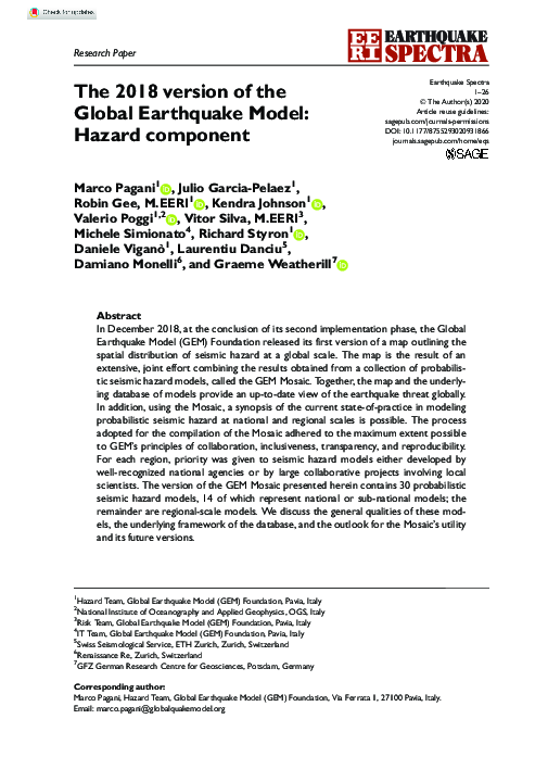 (PDF) The 2018 version of the Global Earthquake Model: Hazard component