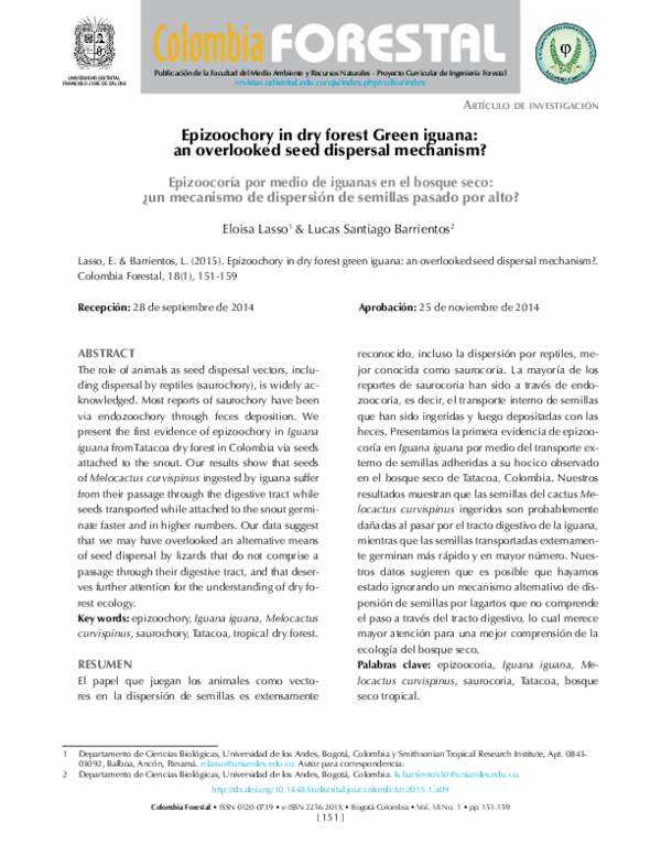 (PDF) Epizoocoría por medio de iguanas en el bosque seco: ¿un mecanismo ...