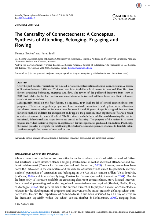 (PDF) The Centrality of Connectedness: A Conceptual Synthesis of ...