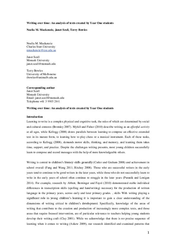 (PDF) Writing over time: An analysis of texts created by Year One students