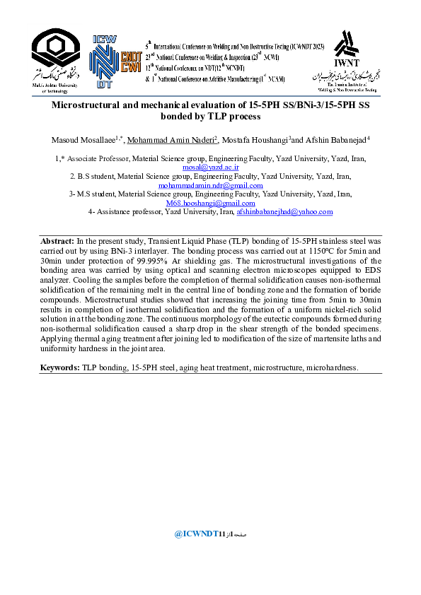 (PDF) Microstructural and mechanical evaluation of 15-5PH SS/BNi-3/15-5PH SS bonded by TLP process