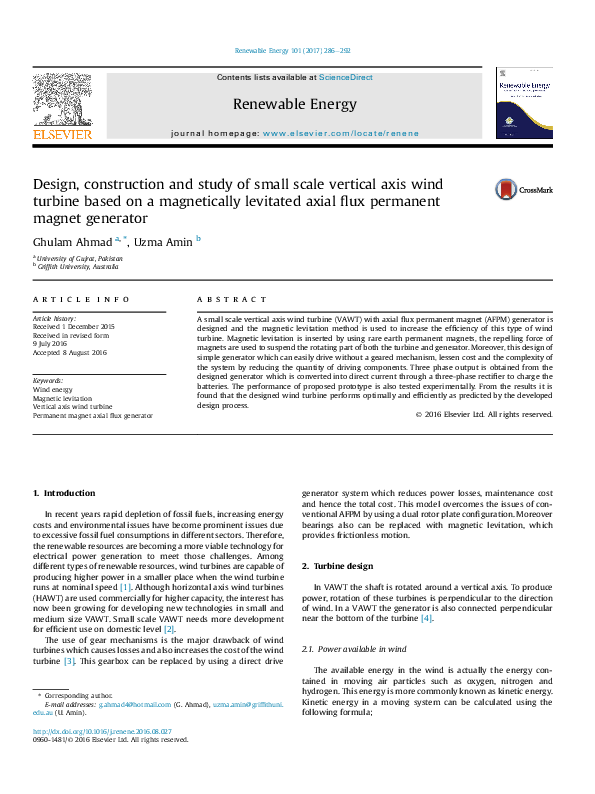 (PDF) Design, construction and study of small scale vertical axis wind ...