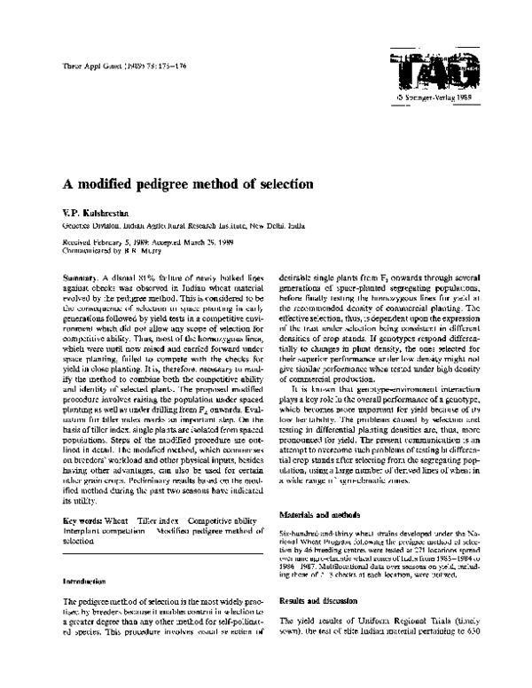 (PDF) A modified pedigree method of selection