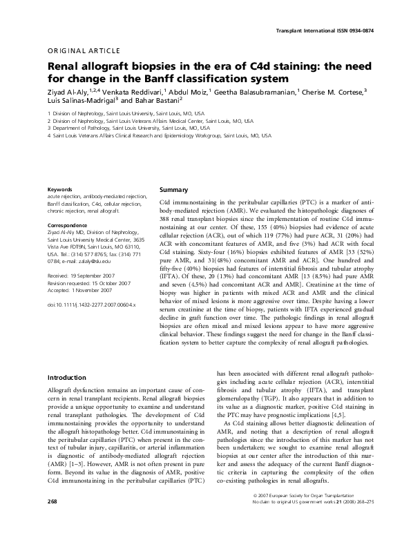 (PDF) Renal allograft biopsies in the era of C4d staining: the need for ...