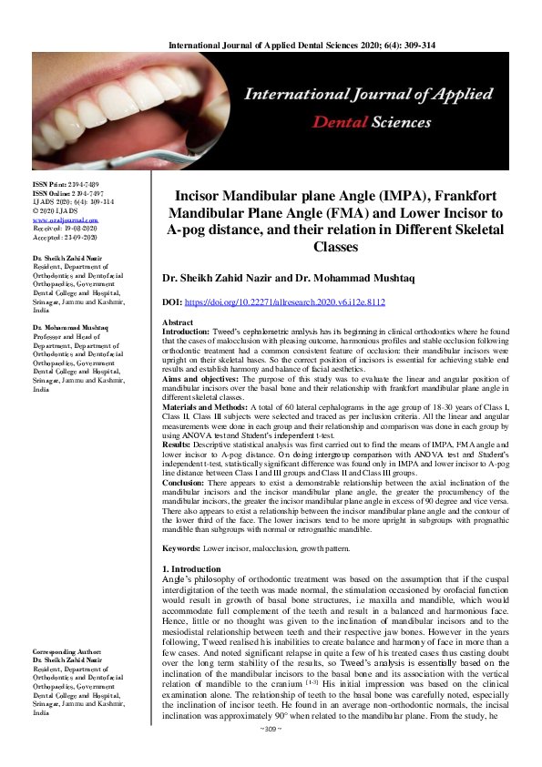 (PDF) Incisor mandibular plane angle (IMPA), Frankfort mandibular plane ...