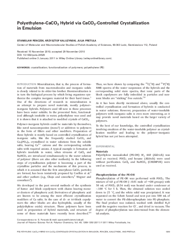(PDF) Polyethylene-CaCO3 hybrid via CaCO3-controlled crystallization in ...