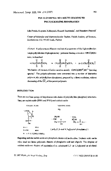 (PDF) Polycondensation route leading to poly(alkylene phosphate)s