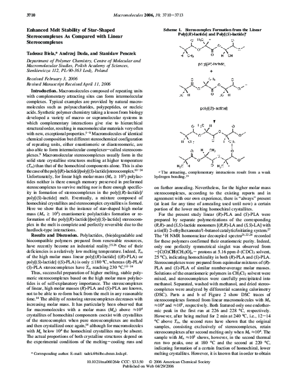 (PDF) Enhanced Melt Stability of Star-Shaped Stereocomplexes As ...