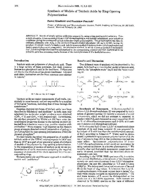 (PDF) Synthesis of models of teichoic acids by ring-opening polymerization