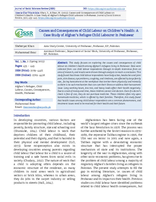 (PDF) Causes and Consequences of Child Labour on Children's Health: A ...