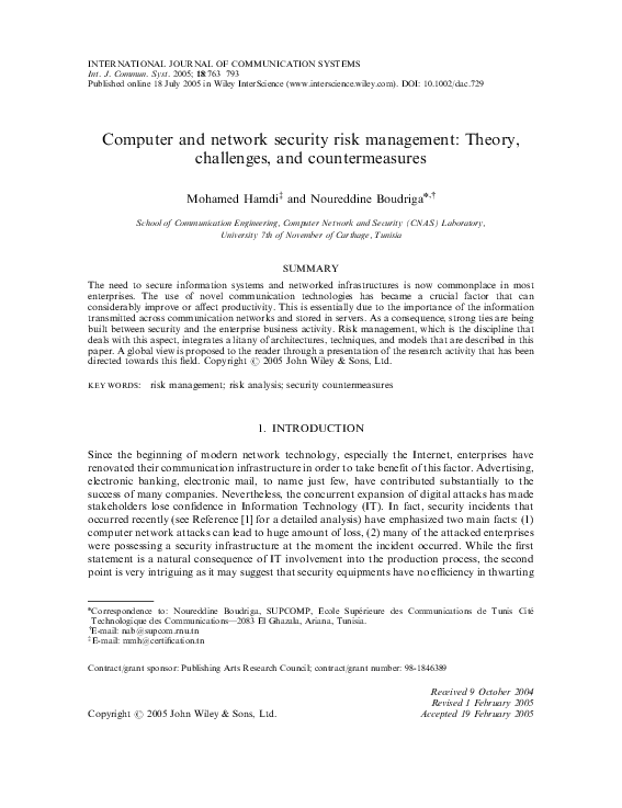 (PDF) Computer and network security risk management: theory, challenges ...