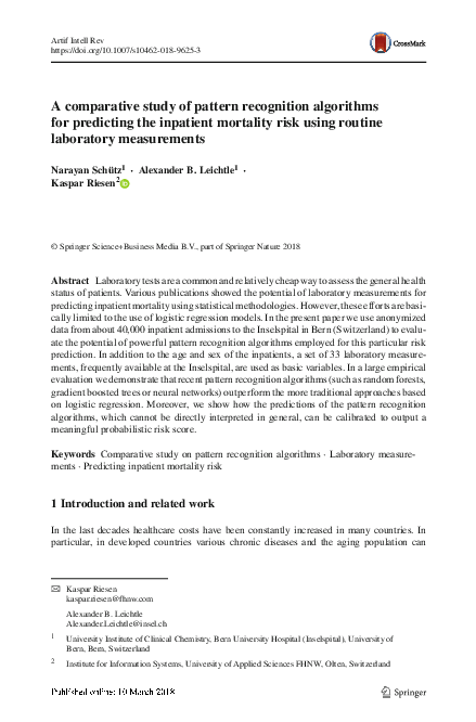 (PDF) A Comparative Study of Pattern Recognition Algorithms for ...
