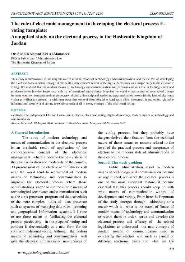 (PDF) The role of electronic management in developing the electoral ...
