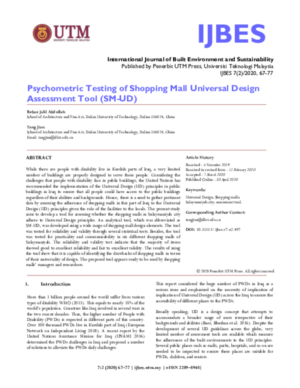 (PDF) Psychometric Testing of Shopping Mall Universal Design Assessment ...