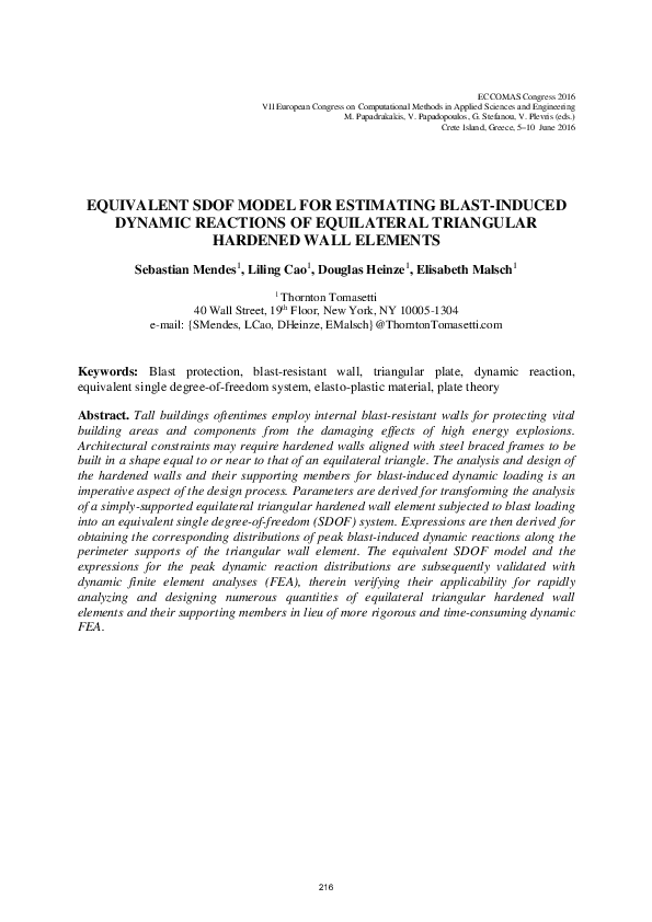 (PDF) Equivalent Sdof Model for Estimating Blast-Induced Dynamic Reactions of Equilateral ...