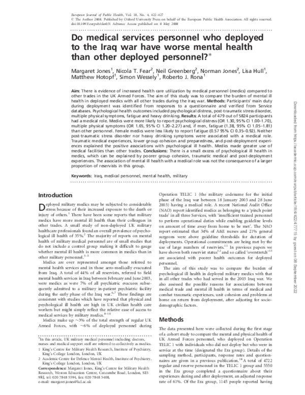 (PDF) Do medical services personnel who deployed to the Iraq war have ...