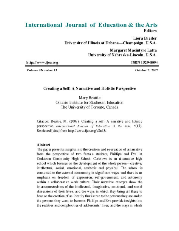(PDF) Creating a Self: A Narrative and Holistic Perspective