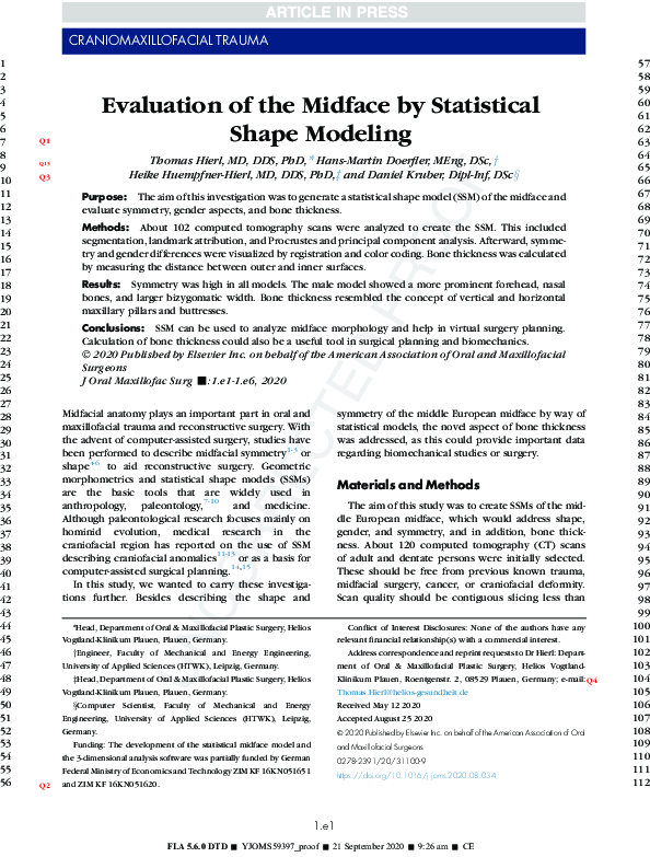 (PDF) Evaluation of the Midface by Statistical Shape Modeling