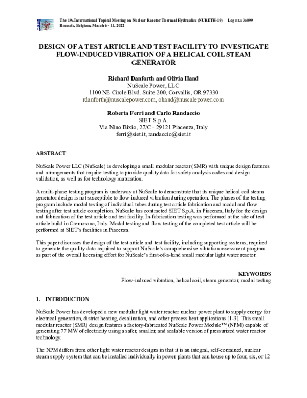 (PDF) Design of a Test Article and Test Facility to Investigate Flow ...