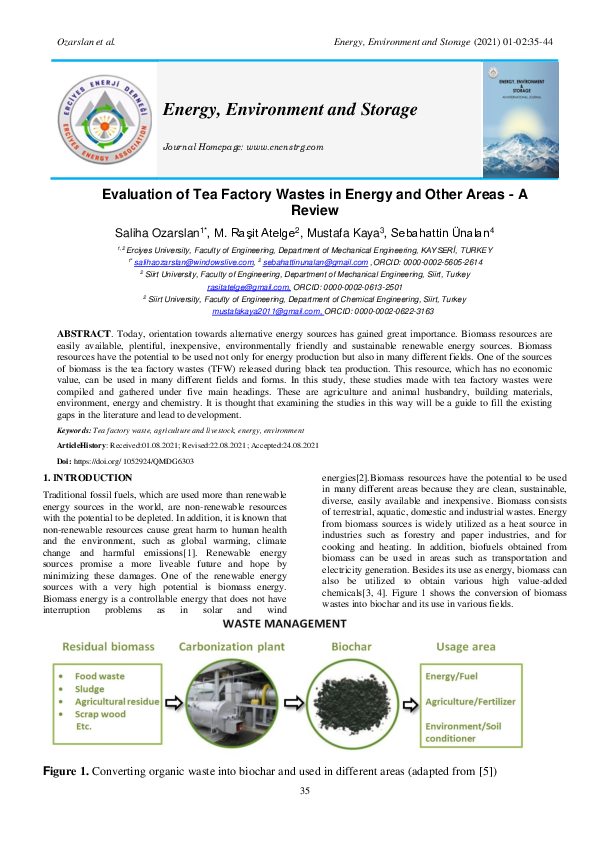 (PDF) Evaluation of Tea Factory Wastes in Energy and Other Areas - A Review