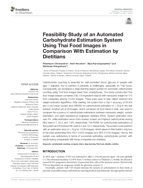 (PDF) Feasibility Study of an Automated Carbohydrate Estimation System ...