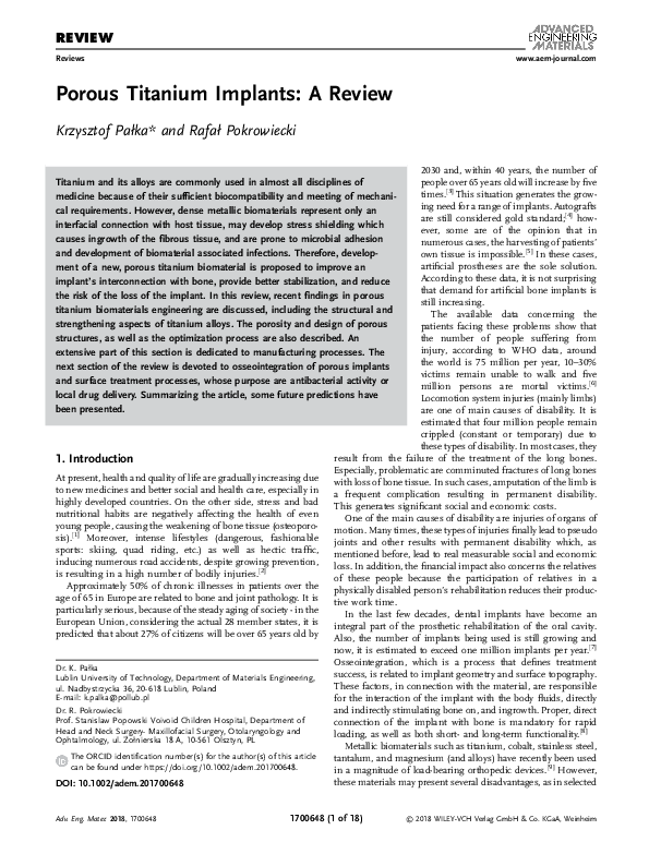 (PDF) Porous Titanium Implants: A Review