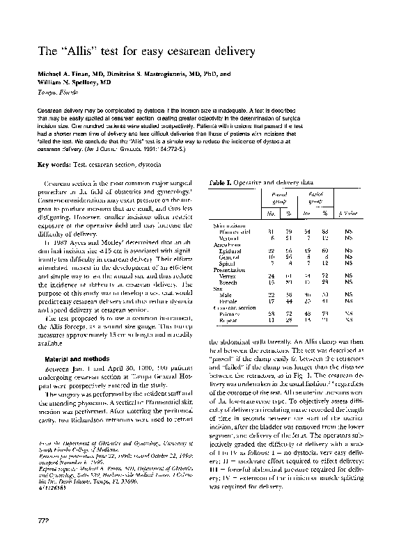 (PDF) The “Allis” test for easy cesarean delivery