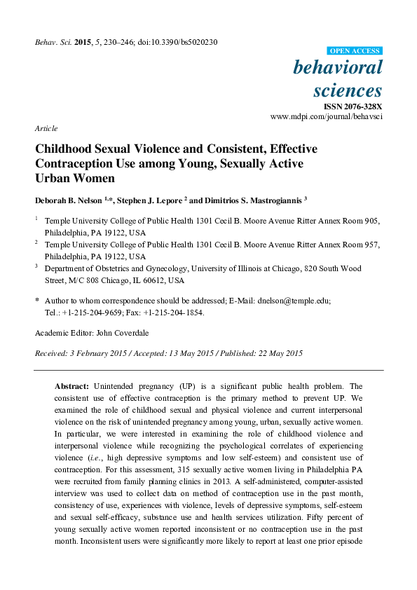 (PDF) Childhood Sexual Violence and Consistent, Effective Contraception Use among Young ...