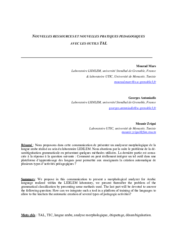 (PDF) Nouvelles Ressources et Nouvelles Pratiques Pedagogiques Avec Les ...