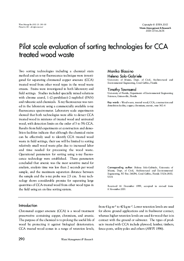 (PDF) Pilot scale evaluation of sorting technologies for CCA treated ...