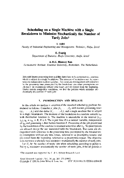 (PDF) Scheduling on a single machine with a single breakdown to ...